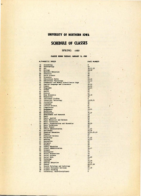 "UNI Schedule of Classes, Spring 1980" by University of Northern Iowa