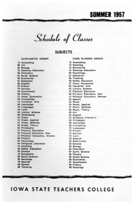 "Iowa State Teachers College Schedule of Classes, Summer 1957" by Iowa ...