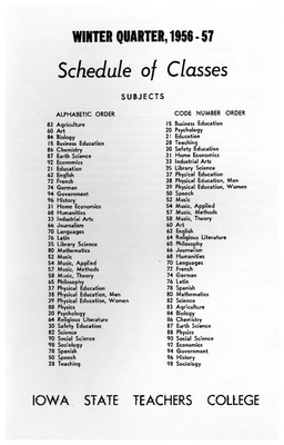 "Iowa State Teachers College Schedule of Classes, Winter 1956-57" by ...
