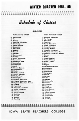 "Iowa State Teachers College Schedule of Classes, Winter 1954-55" by ...