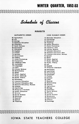"Iowa State Teachers College Schedule of Classes, Winter 1952-53" by ...