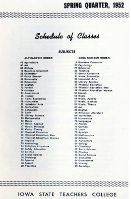 "Iowa State Teachers College Schedule of Classes, Spring 1952" by Iowa ...