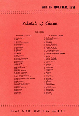 "Iowa State Teachers College Schedule of Classes, Winter 1951" by Iowa ...