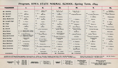 "Program, Iowa State Normal School, Spring Term, 1894" by Iowa State ...